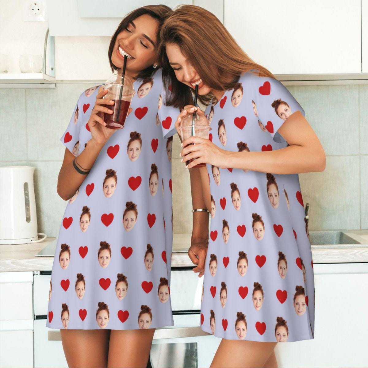 Custom Face Nightgown, Personalized Photo Pajama Dress for Women, Funny ...
