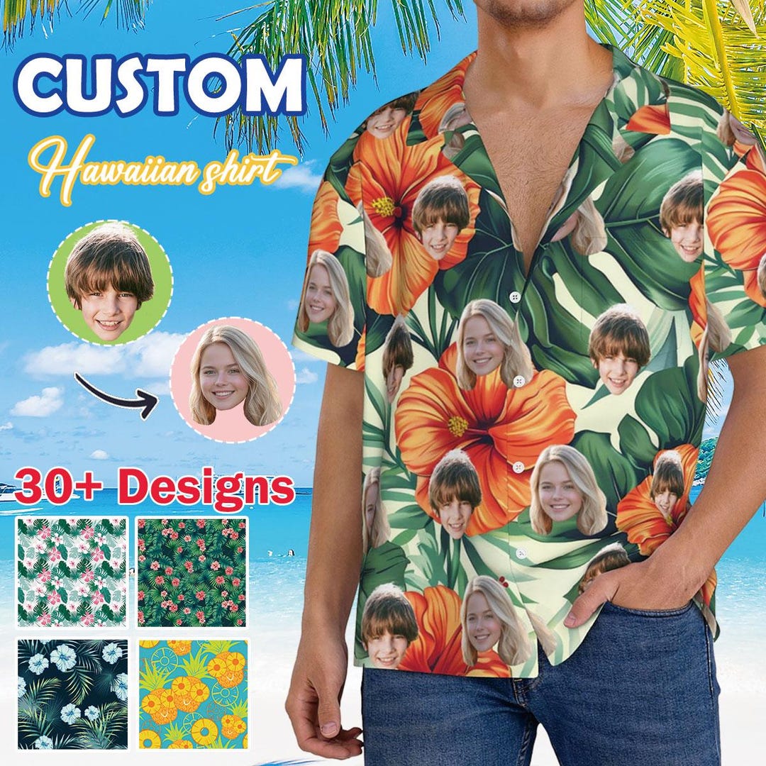 Custom Face Hawaiian Shirt for Men – Personalized Photo Shirt – Funny ...