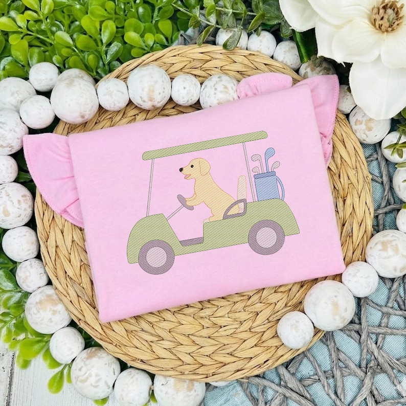 Golf Cart Dog Sketch Embroidery Design, Puppy Golf Machine Embroidery ...