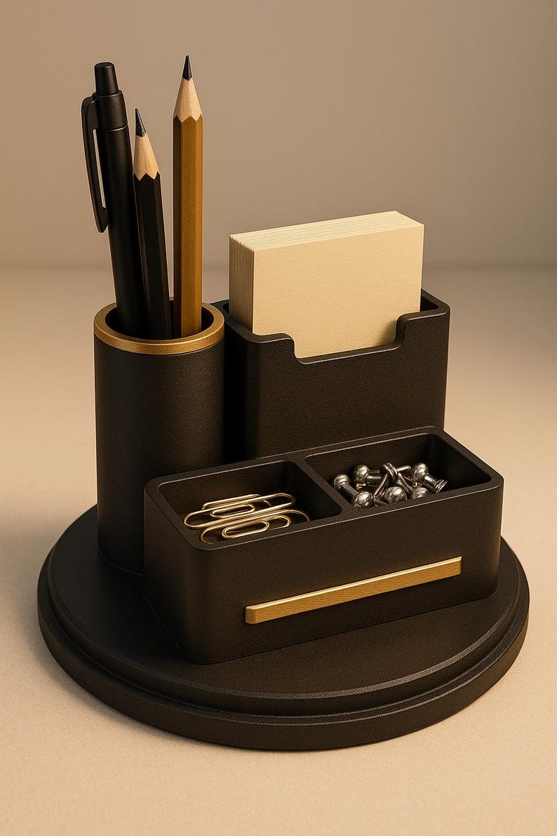 Desk Organizer STL | 3D Printable Pencil Holder, Card Stand, Paperclip ...