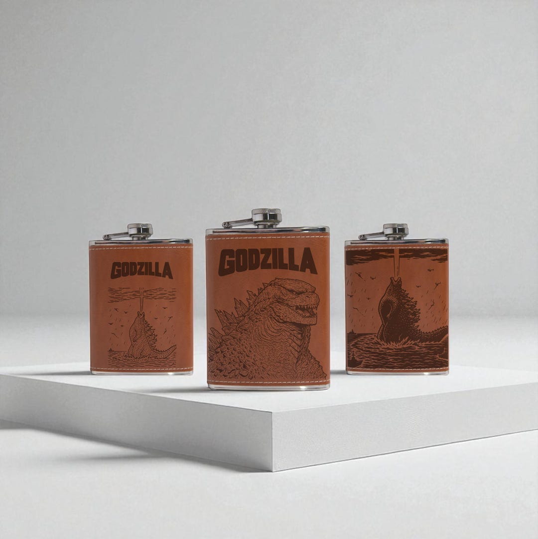 Personalized Godzilla Flask Set, Engraved Leather, Gift for Him - Etsy