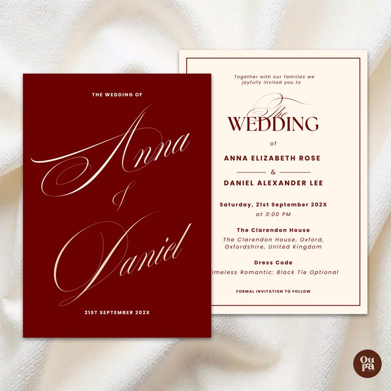 Burgundy Wedding Invitation Suite Template: Elegant Canva Editable ...