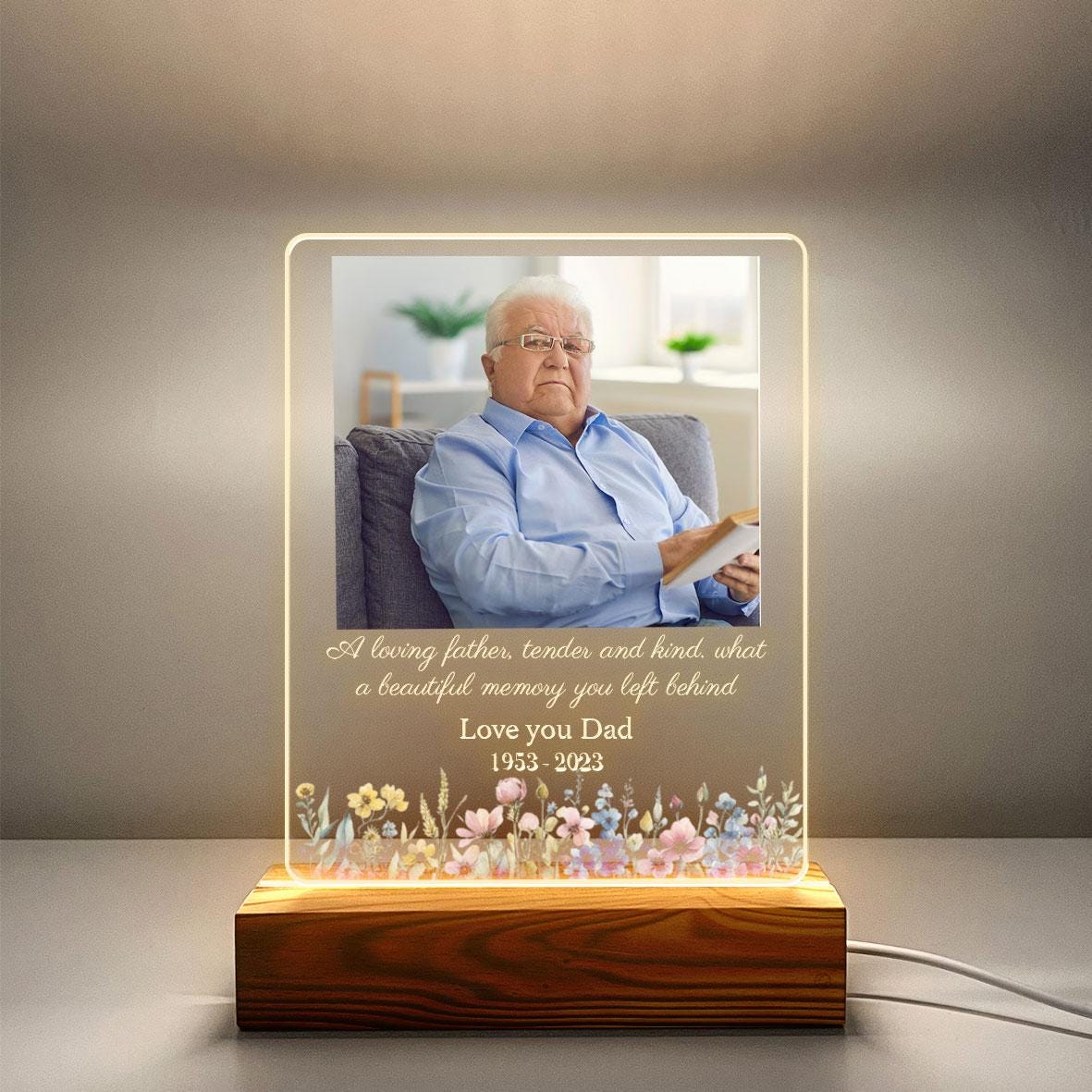 Personalized Memorial Photo LED Lamp – Custom Wood Night Light – in ...