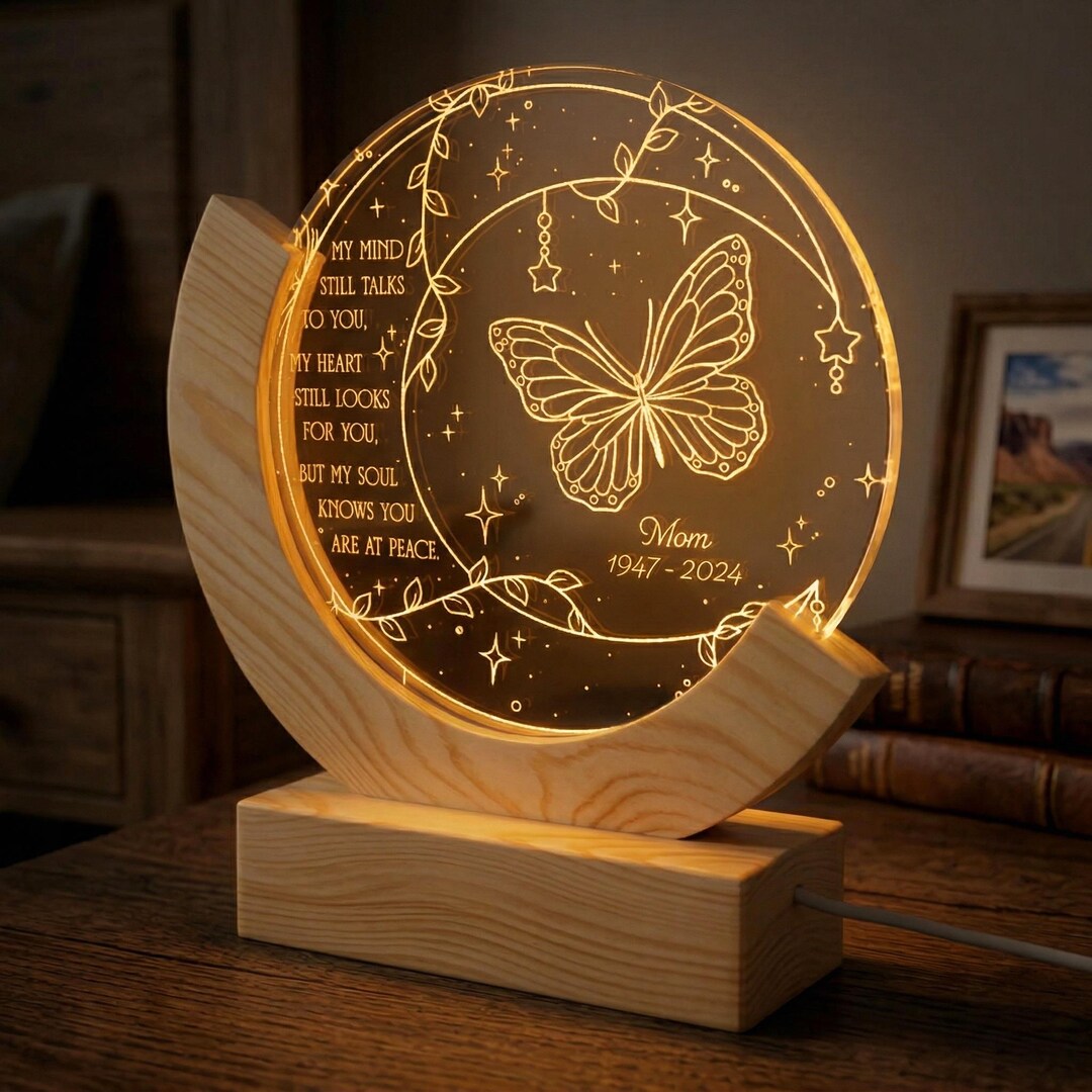 Personalized Memorial Night Light | Custom Acrylic LED Lamp Butterfly ...