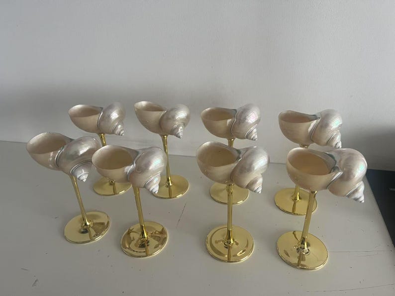 Golden Seashell Goblet - Handmade Conch Shell Wine Cup for Beach Bar ...