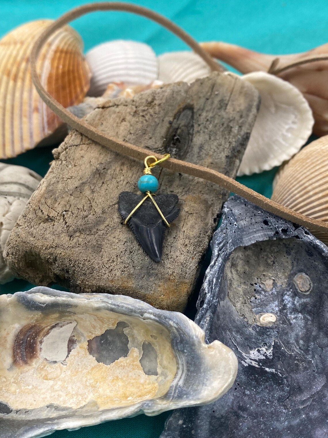Shark Tooth & Turquoise Choker – Coastal Swag Beach Jewelry – 16” Vegan ...