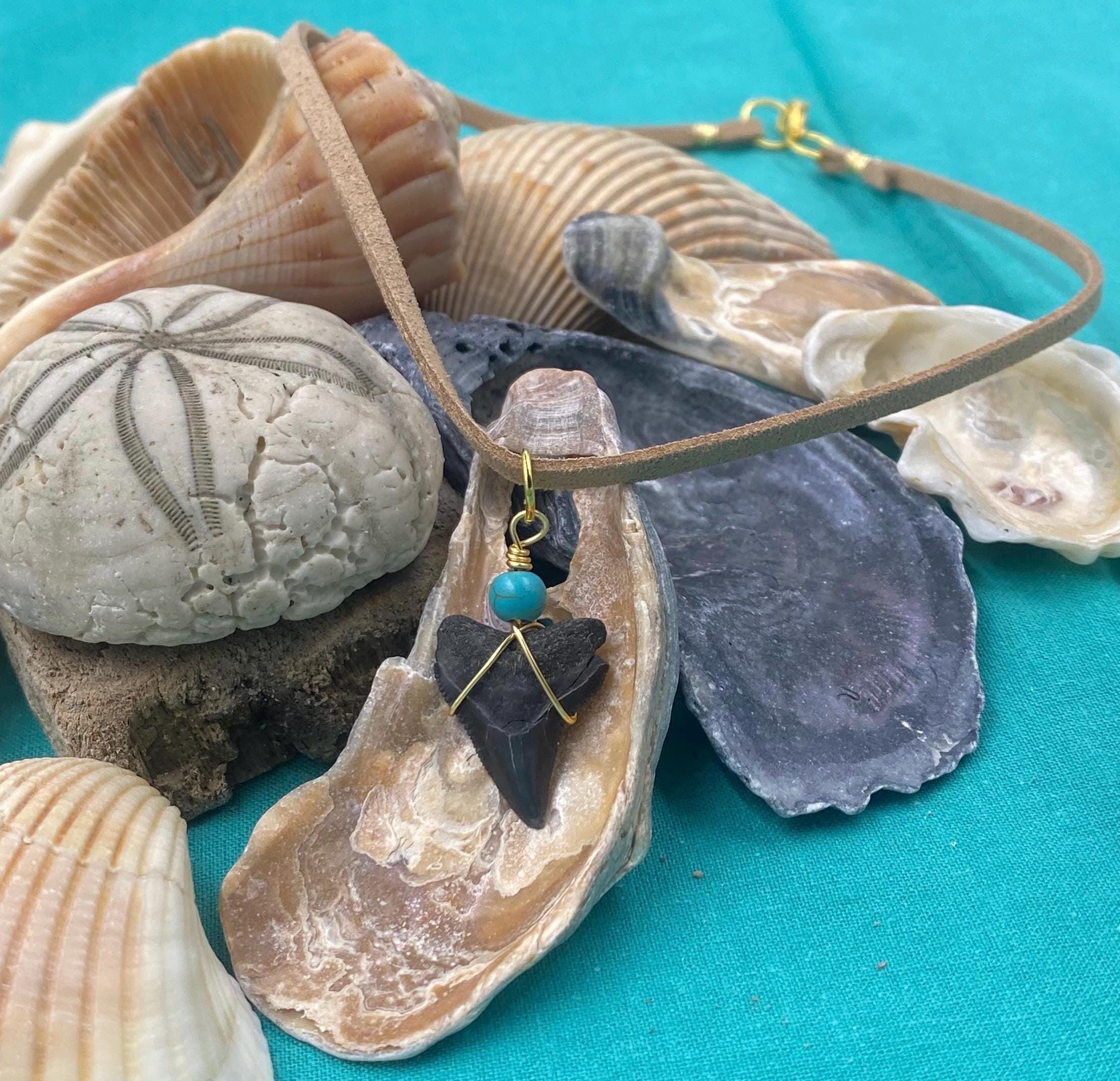 Shark Tooth & Turquoise Choker – Coastal Swag Beach Jewelry – 16” Vegan ...