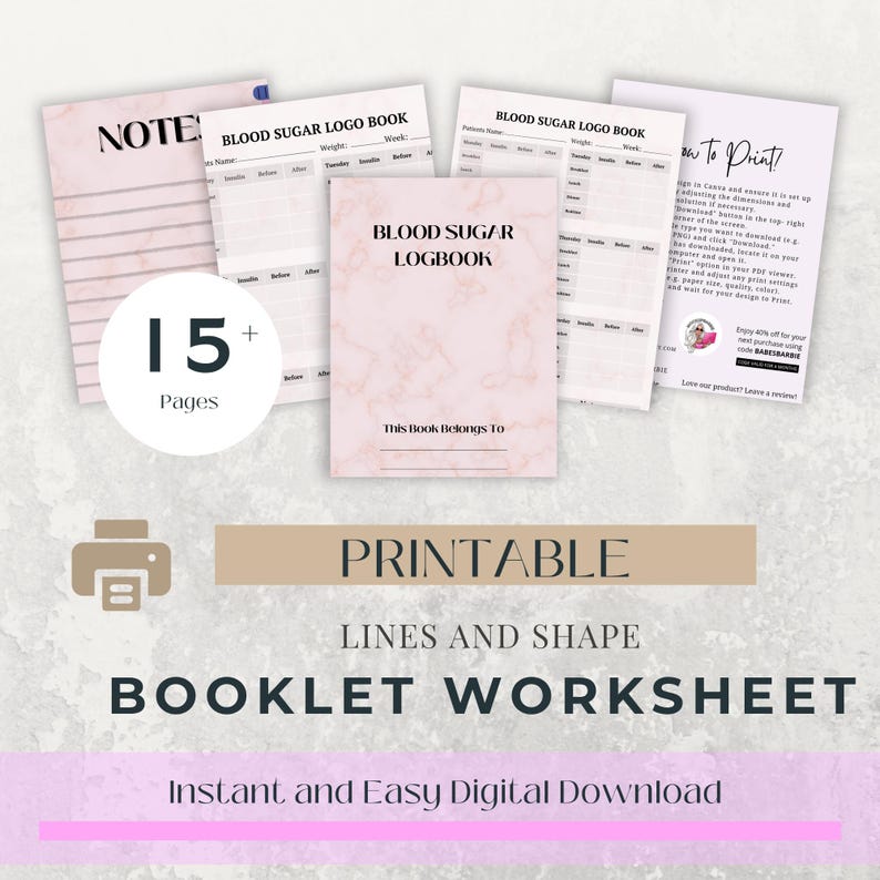 Blood Sugar Log Book | Printable Diabetes Tracker | Glucose Monitoring ...