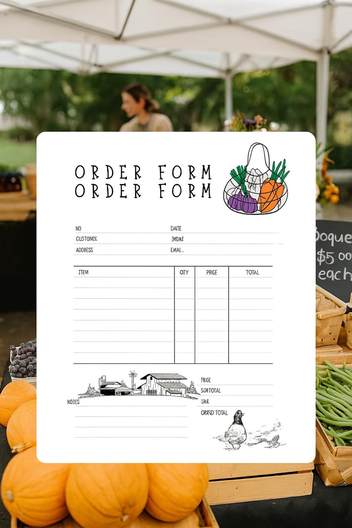 Farmers Market Invoice Template | Printable & Editable | Small Business ...