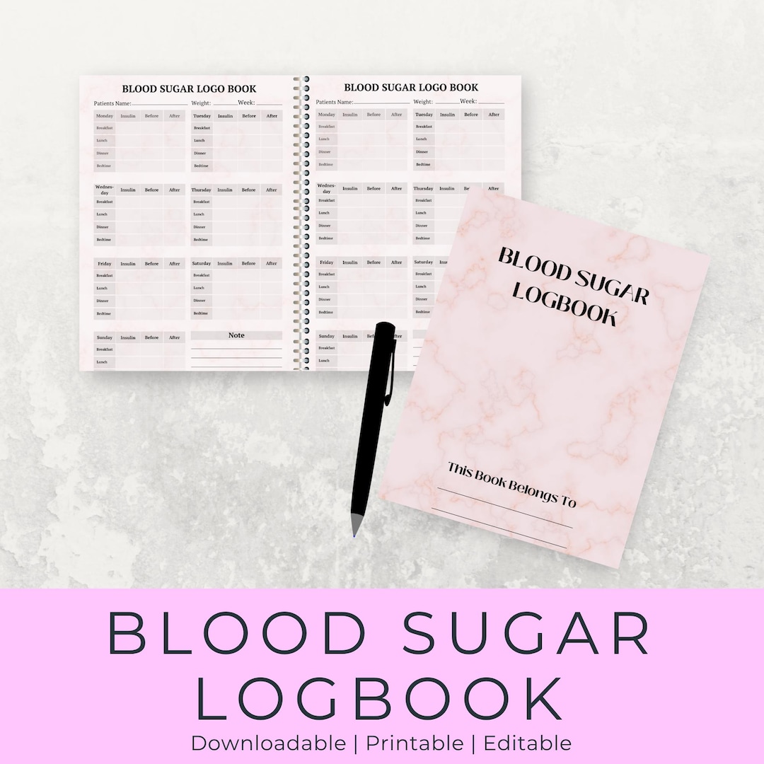 Blood Sugar Log Book | Printable Diabetes Tracker | Glucose Monitoring ...
