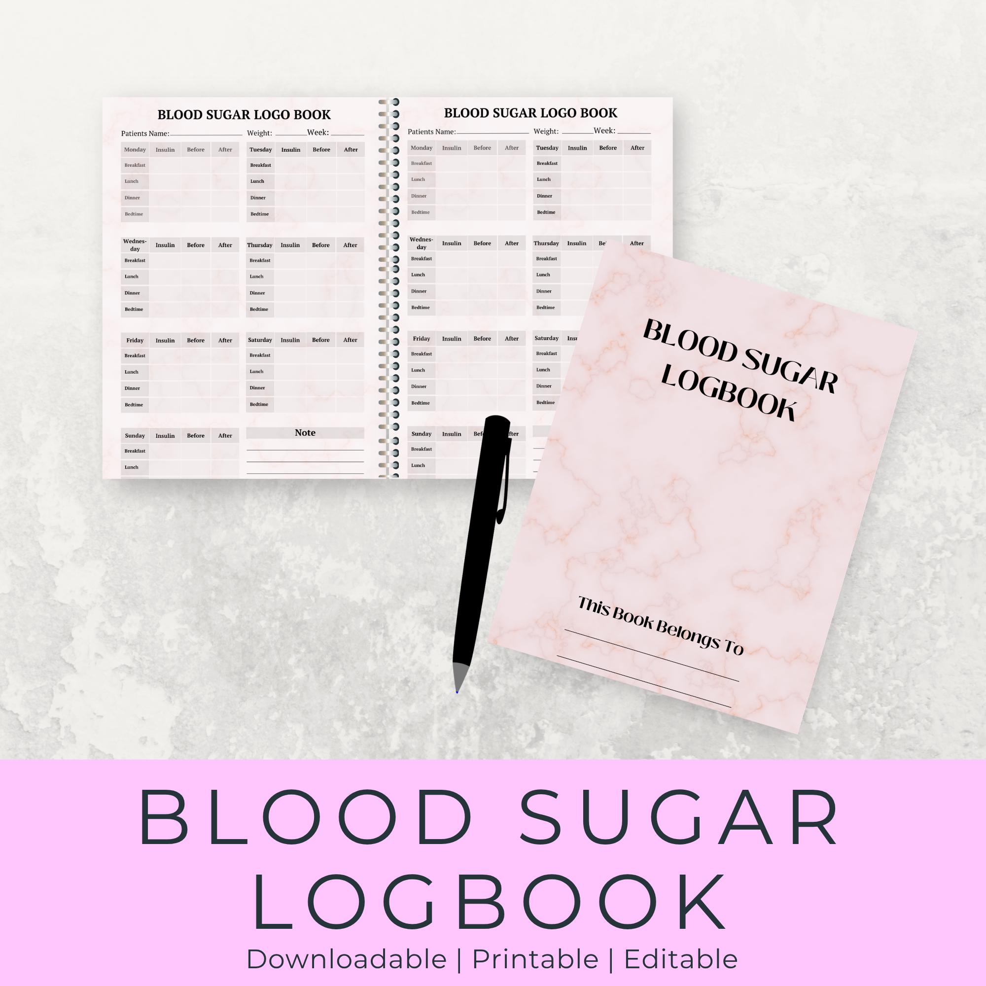Blood Sugar Log Book | Printable Diabetes Tracker | Glucose Monitoring ...