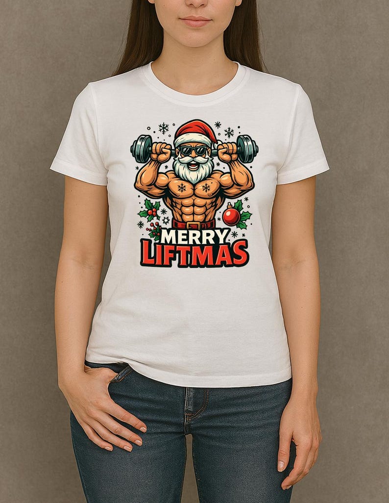 Merry Liftmas PNG | Muscular Santa Weightlifting Comic Style ...