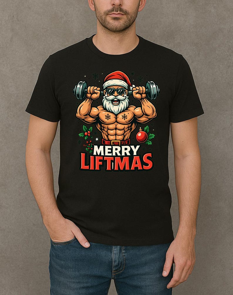 Merry Liftmas PNG | Muscular Santa Weightlifting Comic Style ...