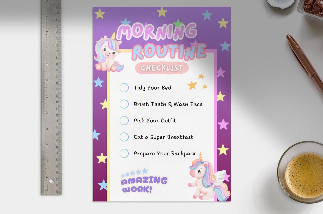 Unicorn Morning Routine Chart – Printable Kids Checklist – Editable ...