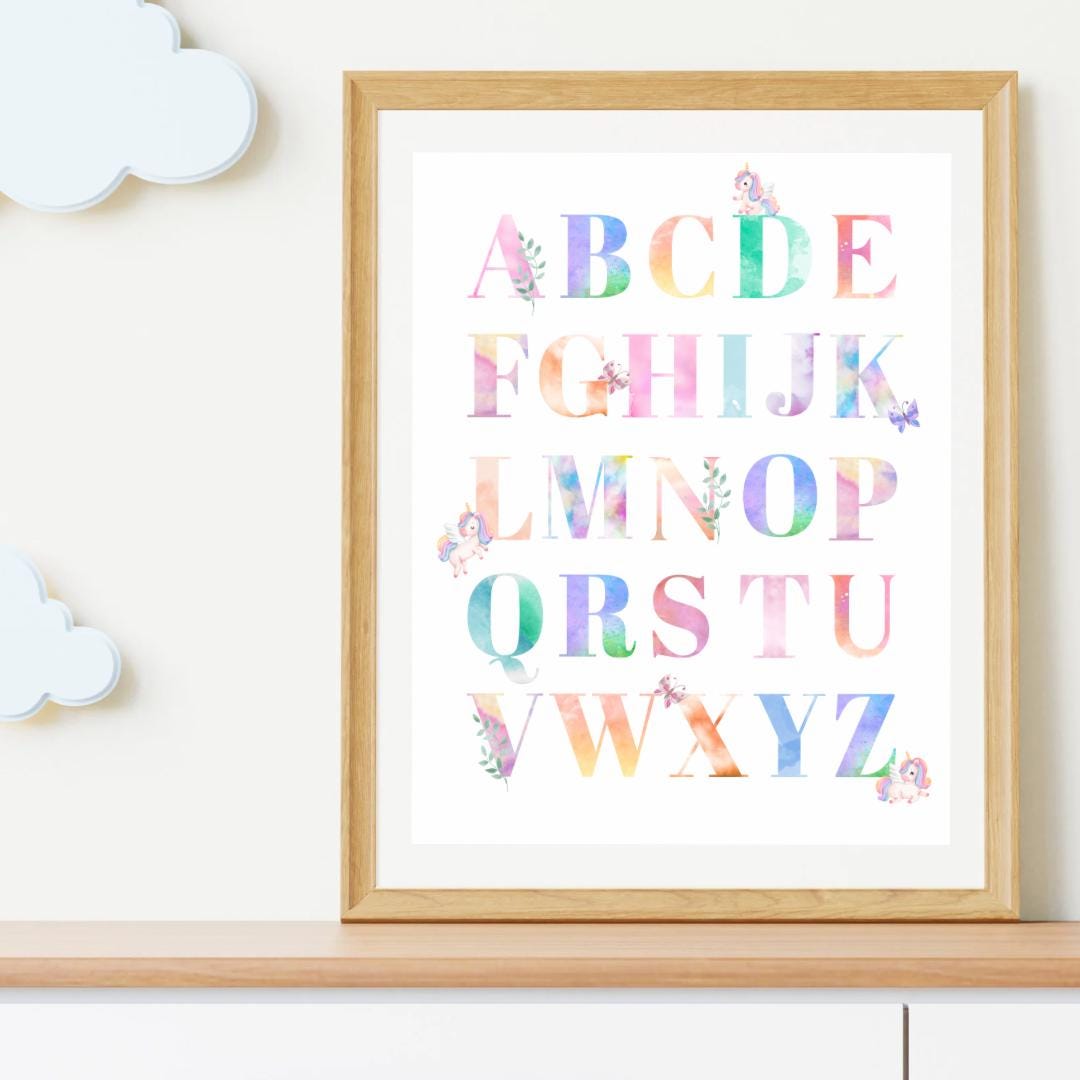 Unicorn Themed Alphabet Poster – Printable Educational Kids Poster ...