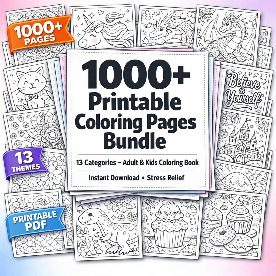 1000+ Printable Coloring Pages Bundle PLR MMR 13 Categories Adult ...
