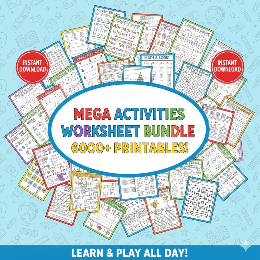 6000+ Kids Worksheet Mega Bundle | Preschool to Grade 3 Learning ...