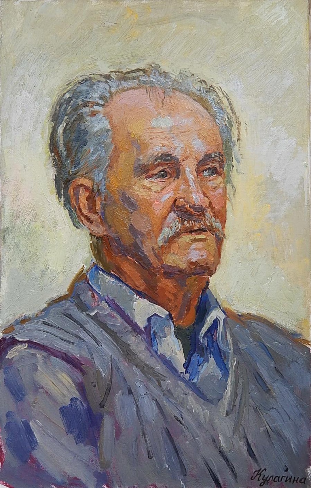 Male Portrait Oil Painting Original Art Portrait of a Old Man Ukrainian ...
