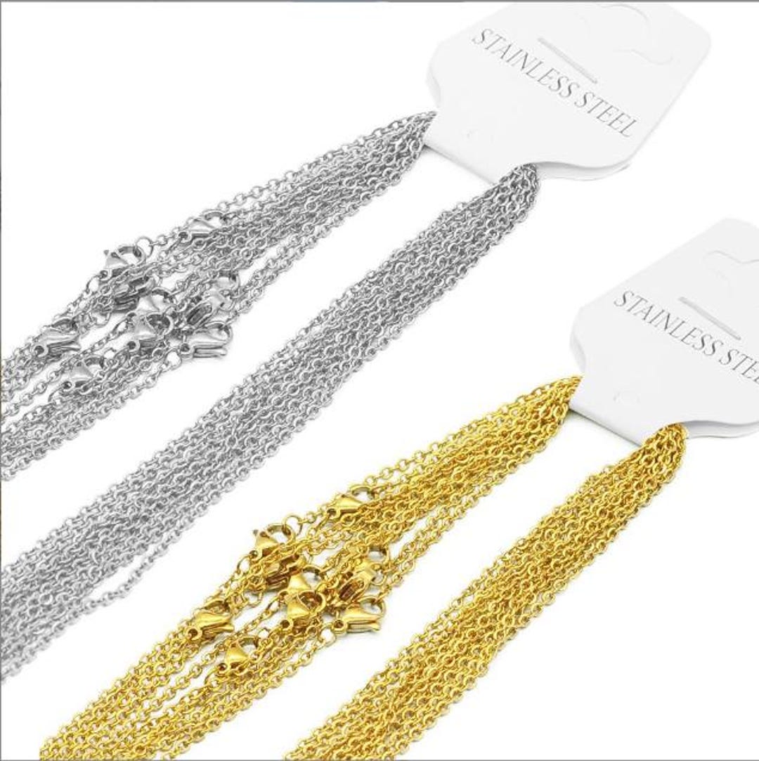 10pcs 18 Inch 1.2mm-2mm Width STAINLESS STEEL Silver/gold Solid Flat ...
