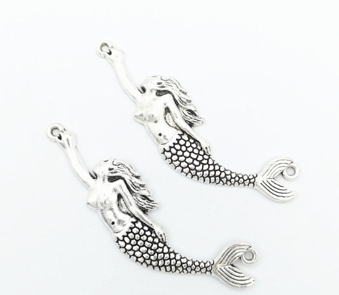 15pcs 60x14mm Antiqued Silver Plated Mermaid Findings Pendants ...