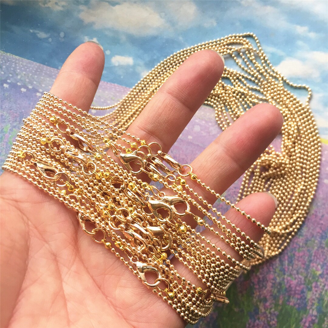 10pcs 7-27 Inch for Your Choose 1.5mm KC Gold Ball Necklace Chains With ...