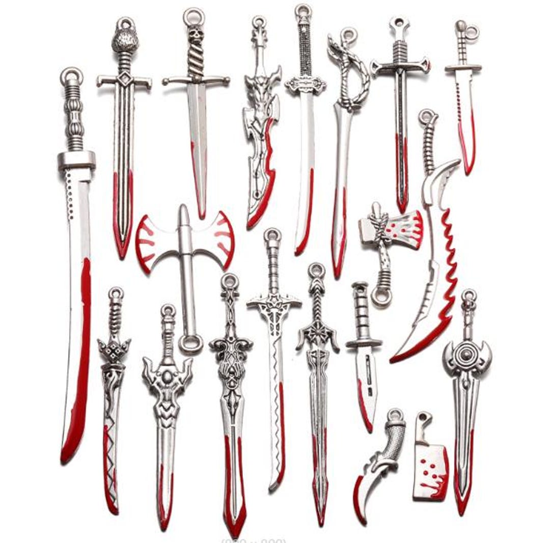 Bulk Sale-1set(20 Pieces) Antiqued Silver Blood Swords Charms Findings ...