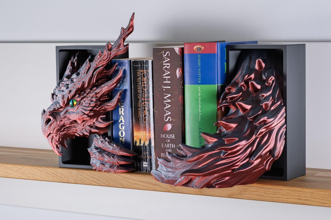 Inferno Dragon Book Nook – 3D Printed Fire Dragon Bookshelf Decor With ...