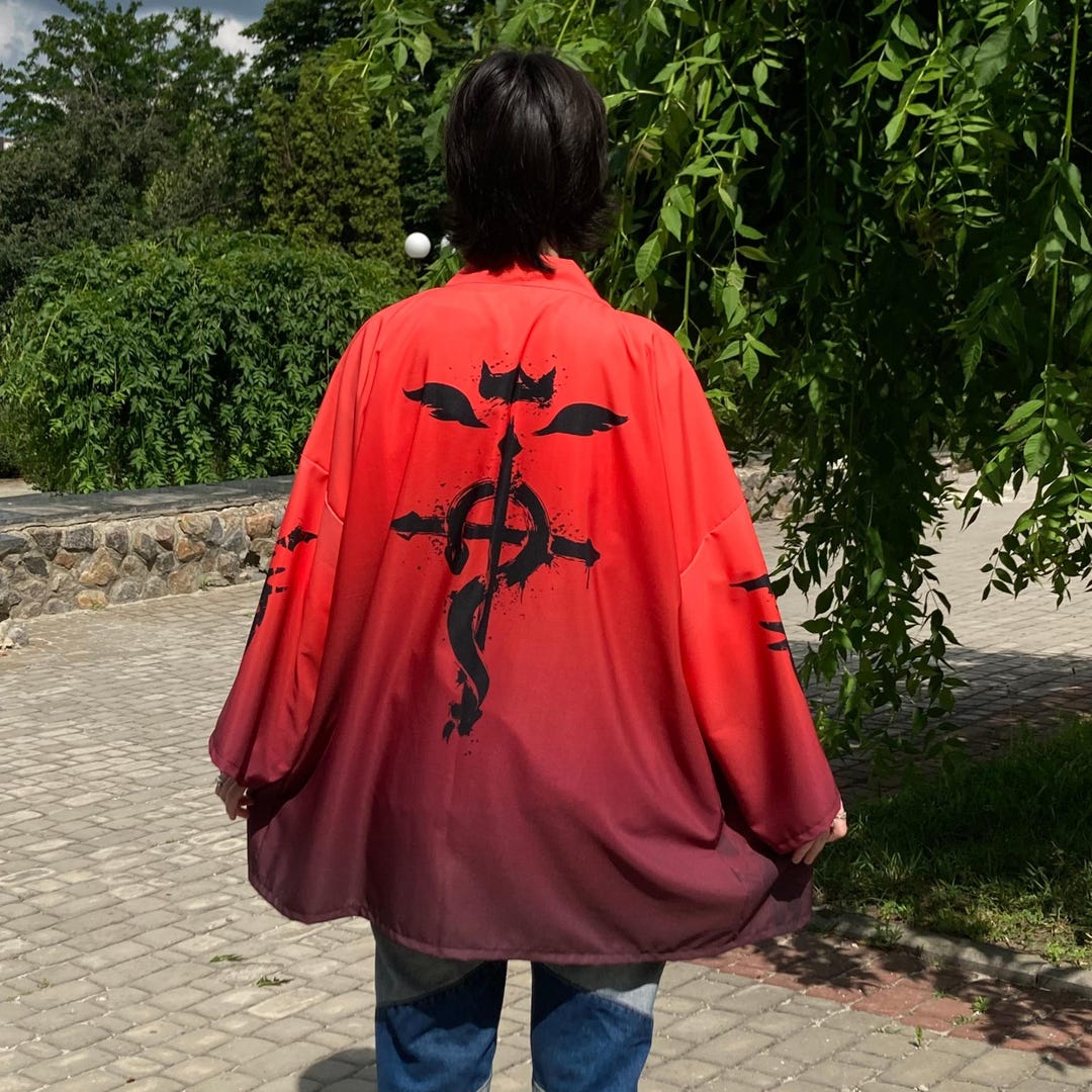 Red Anime Haori Jacket | Alchemy Symbol Kimono Cardigan | Unisex ...