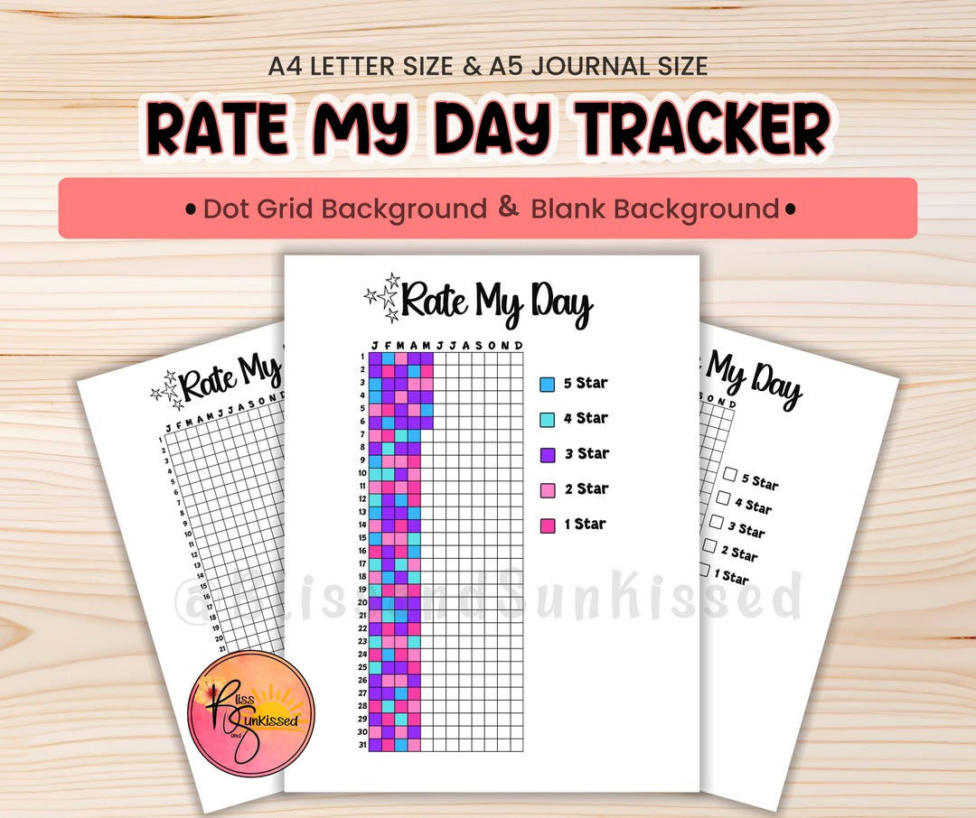 Rate My Day Printable Daily Rating Tracker Mood Tracker Year in Pixels ...