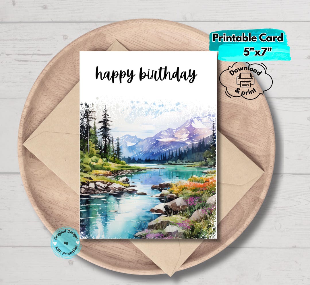 Printable Mountain Birthday Card Digital Download Nature-inspired ...