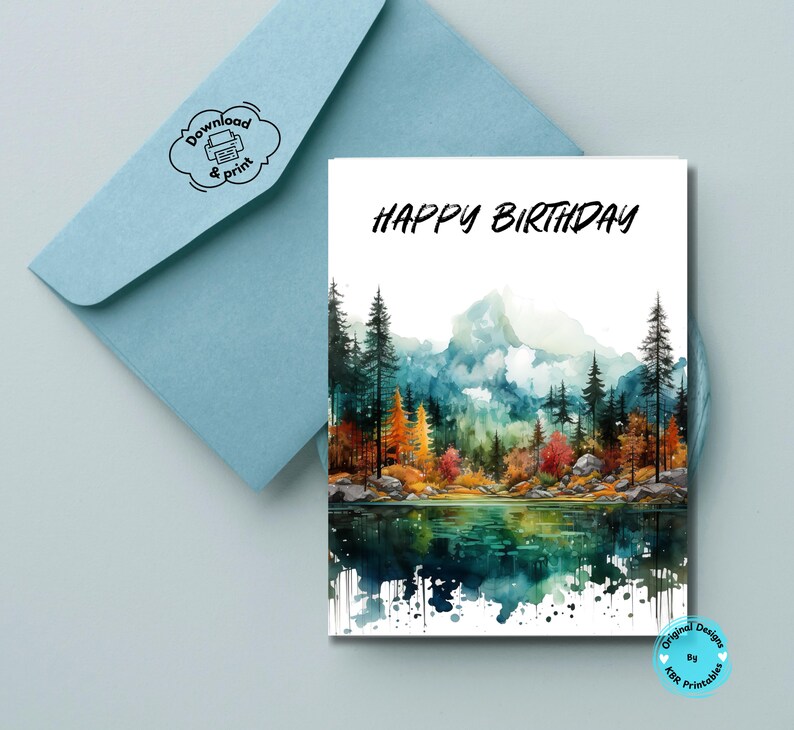 Printable Mountain Birthday Card Digital Download Nature-inspired ...