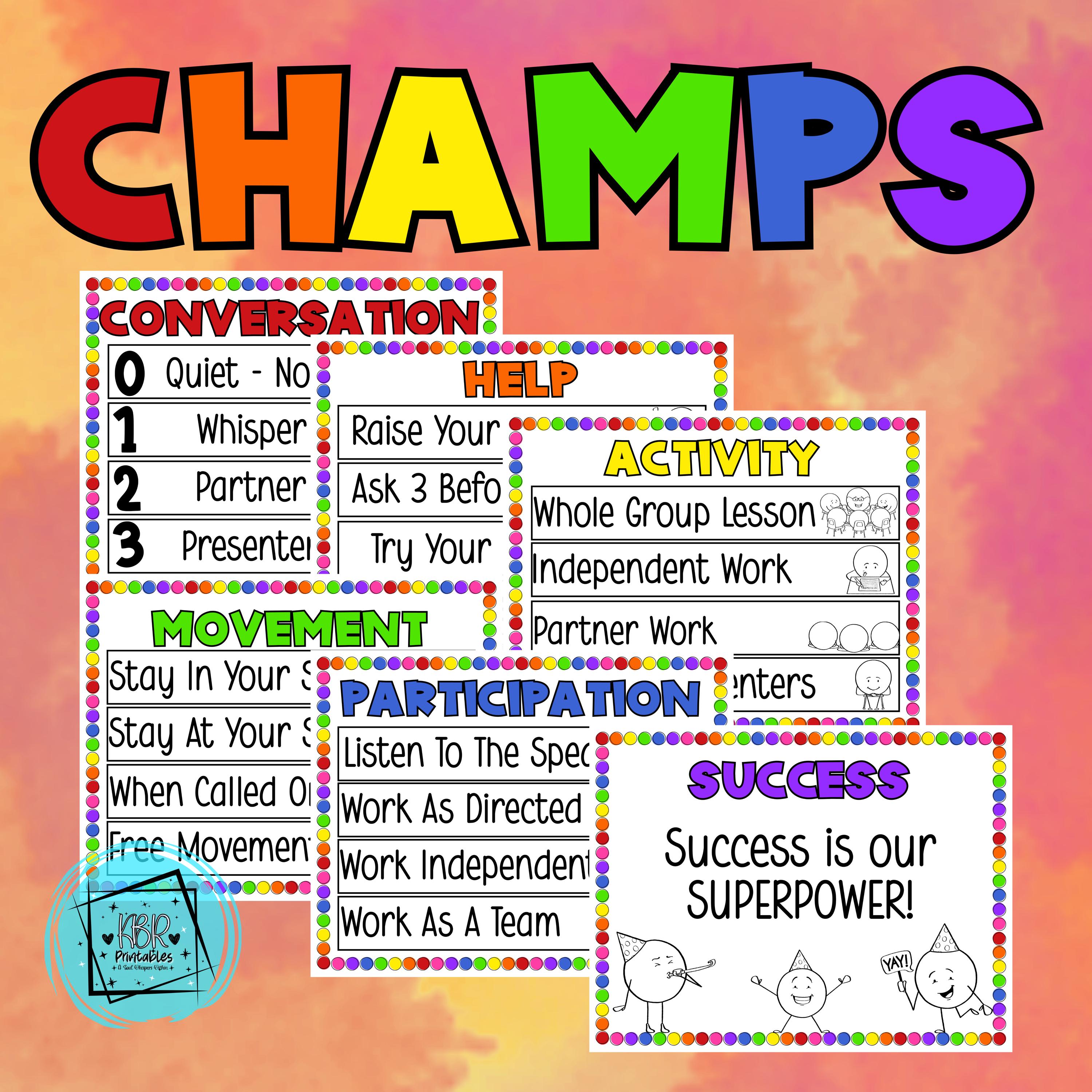 Classroom Posters for Teachers CHAMPS Behavior Management and Positive ...