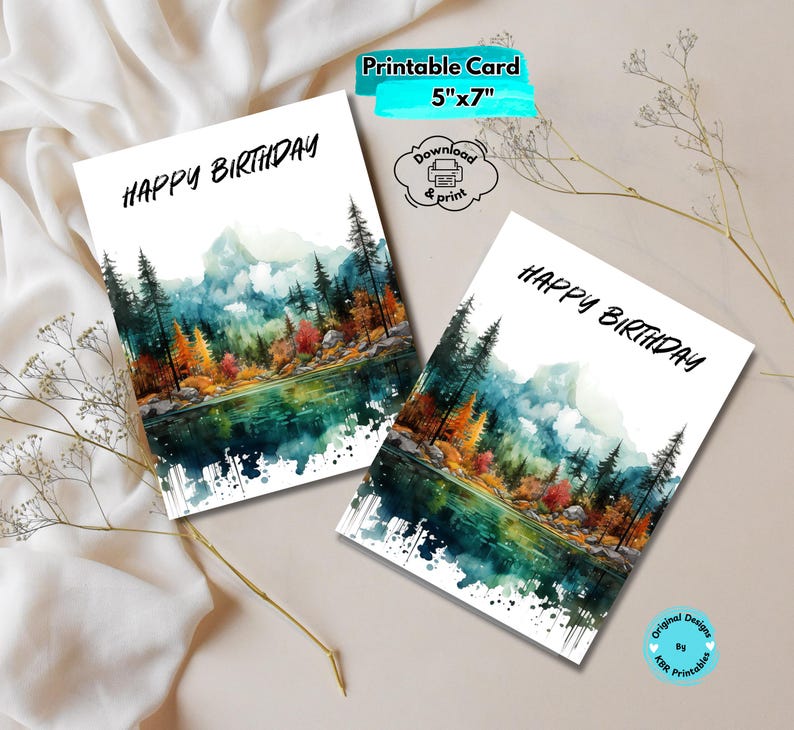 Printable Mountain Birthday Card Digital Download Nature-inspired ...