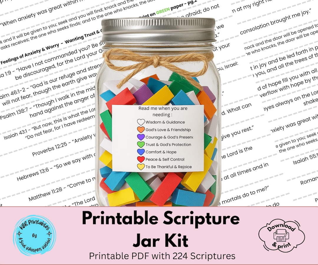 Printable Bible Verse Jar Emotions Encouragement DIY Scripture Jar ...