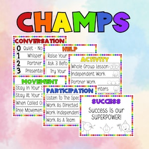Classroom Posters for Teachers: CHAMPS Behavior Management & Positive ...
