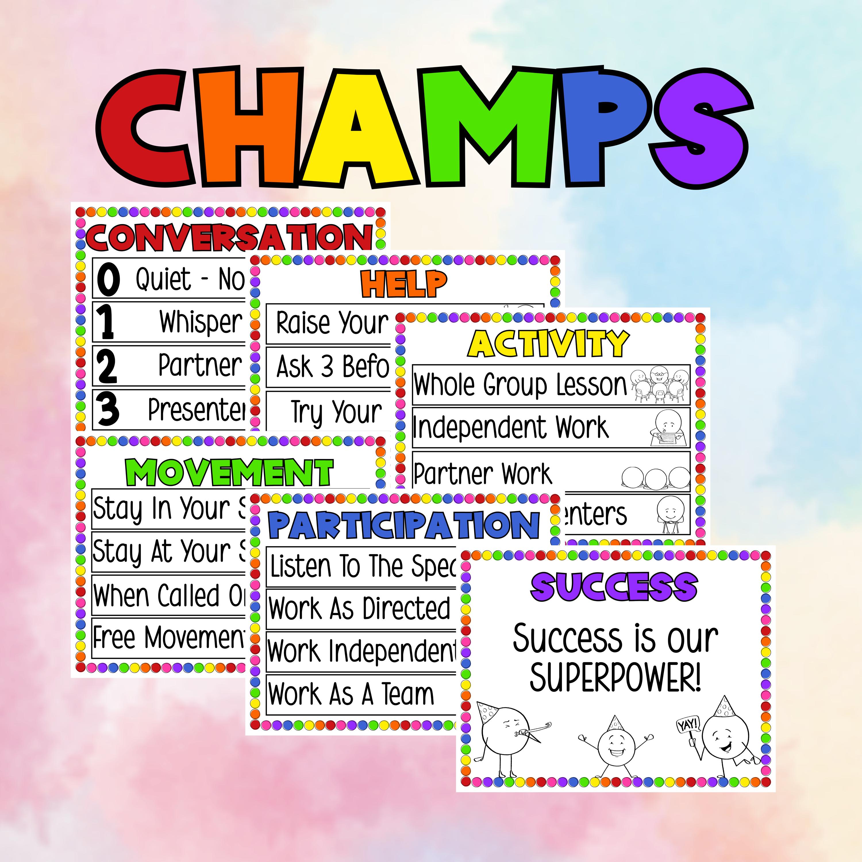 Classroom Posters for Teachers: CHAMPS Behavior Management & Positive ...