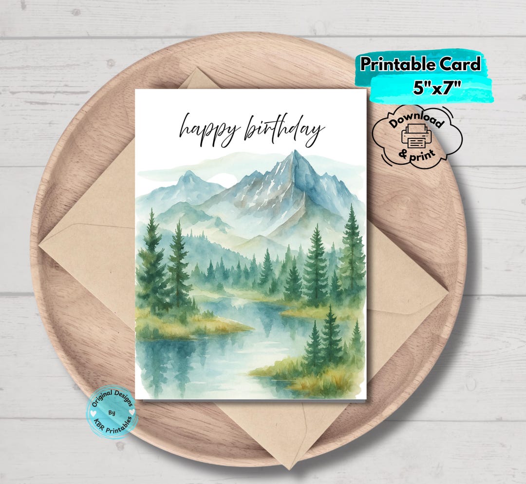 Printable Mountain Birthday Card Digital Download Nature-inspired ...