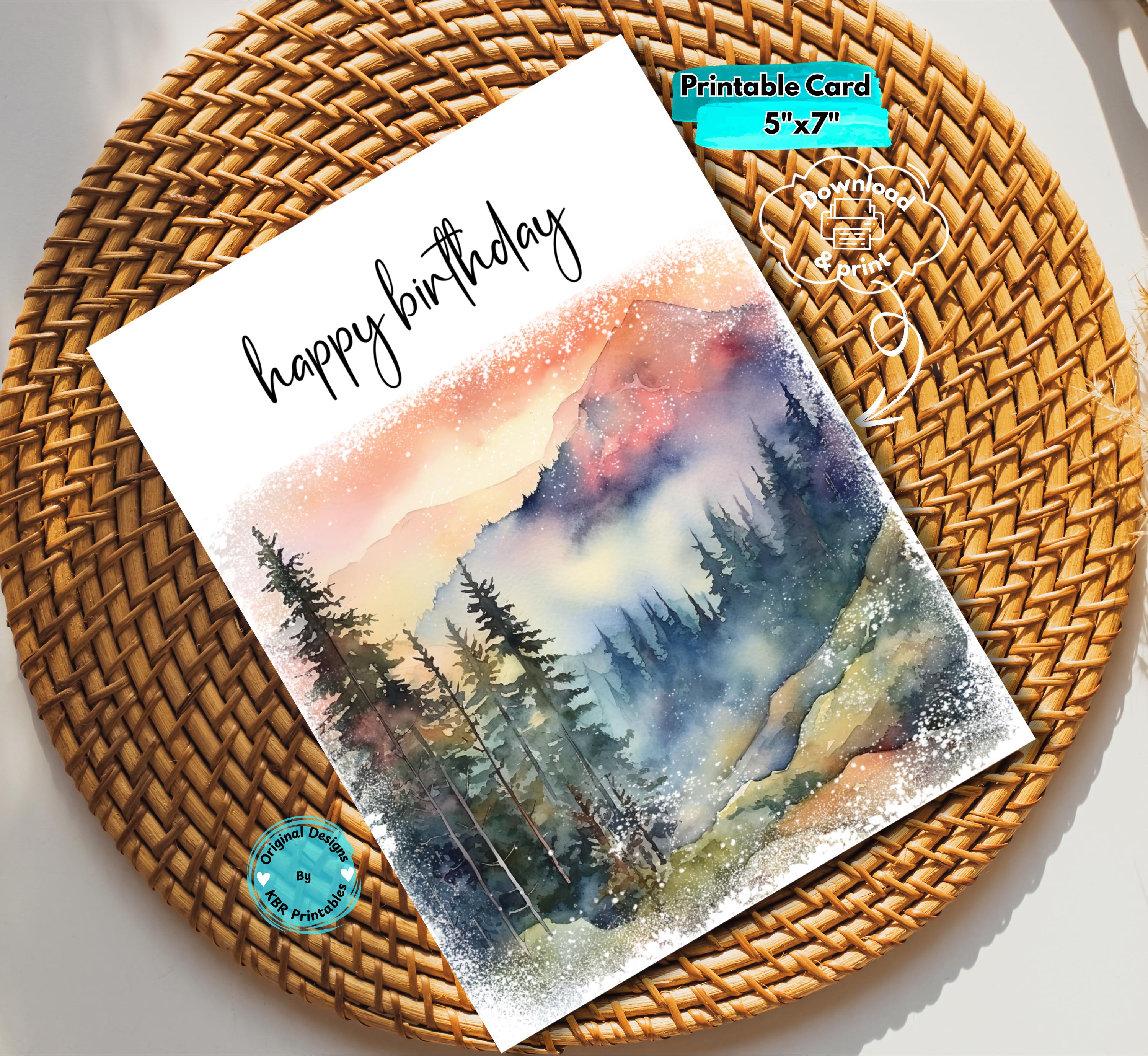 Printable Mountain Birthday Card Digital Download Nature-inspired ...