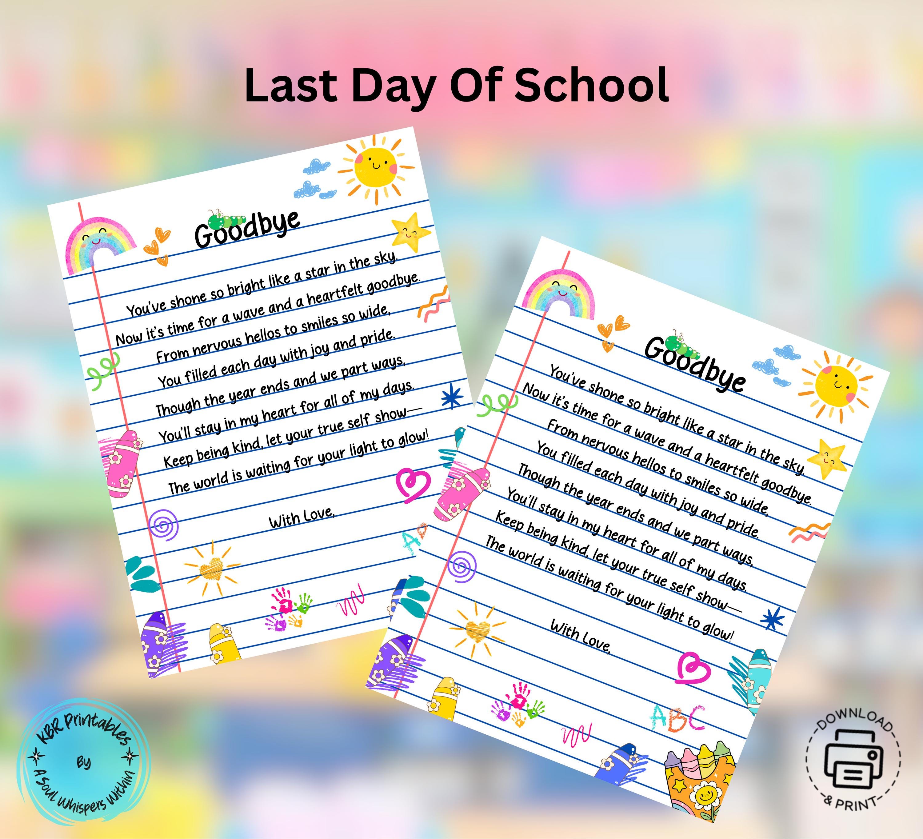 Goodbye Letter to Student Teacher Goodbye Letter Poem End of School ...