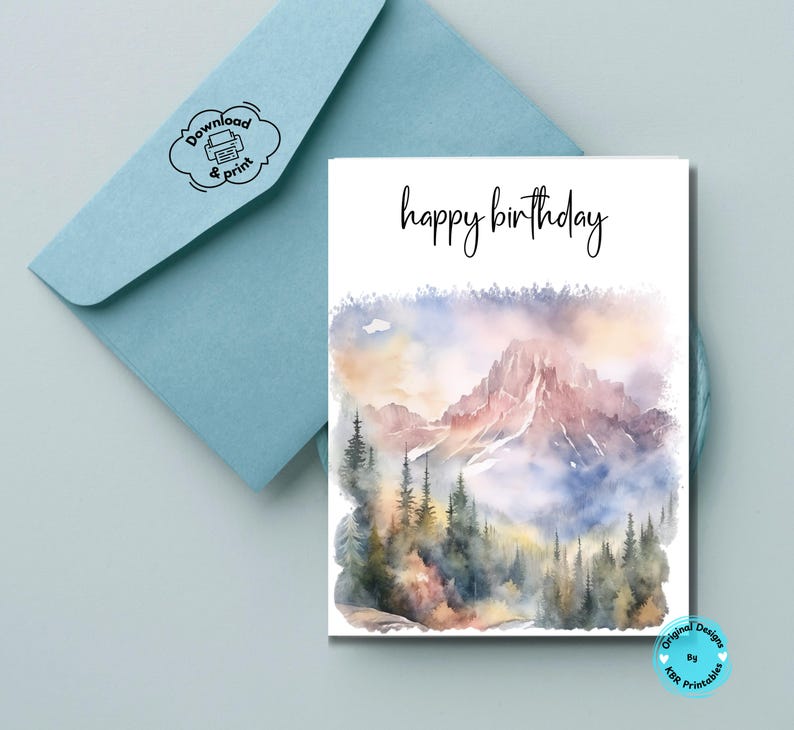 Printable Hiking Birthday Card Camping Adventure Mountain Card Digital ...