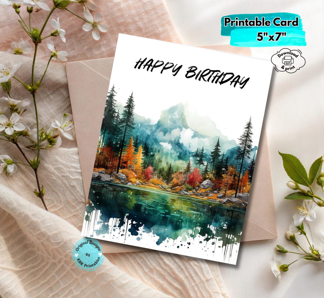 Printable Mountain Birthday Card Digital Download Nature-inspired ...