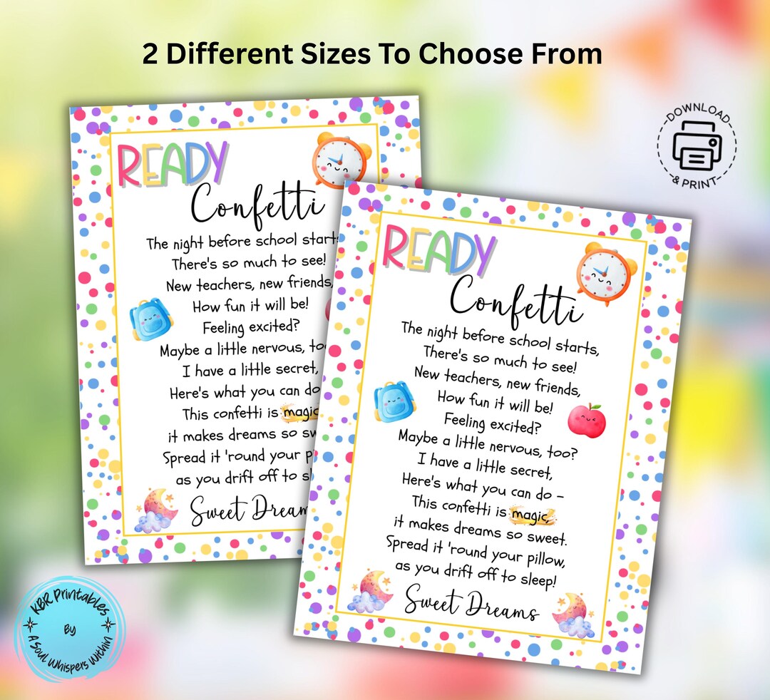 Ready Confetti Back to School Kindergarten Printable Tags Open House ...