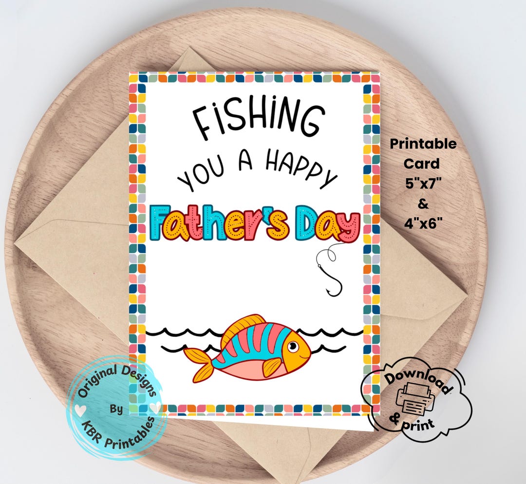 Father's Day Card Printable Funny Fish Theme Instant Download Outdoor ...