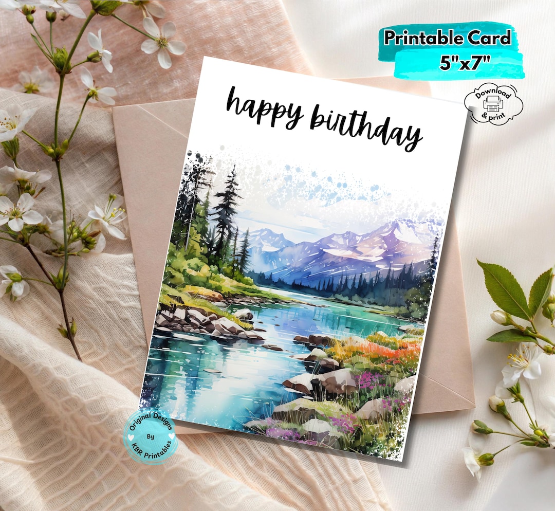 Printable Mountain Birthday Card Digital Download Nature-inspired ...