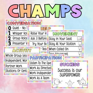 CHAMPS Classroom Posters Pastel Decor for Teachers Behavior Management ...