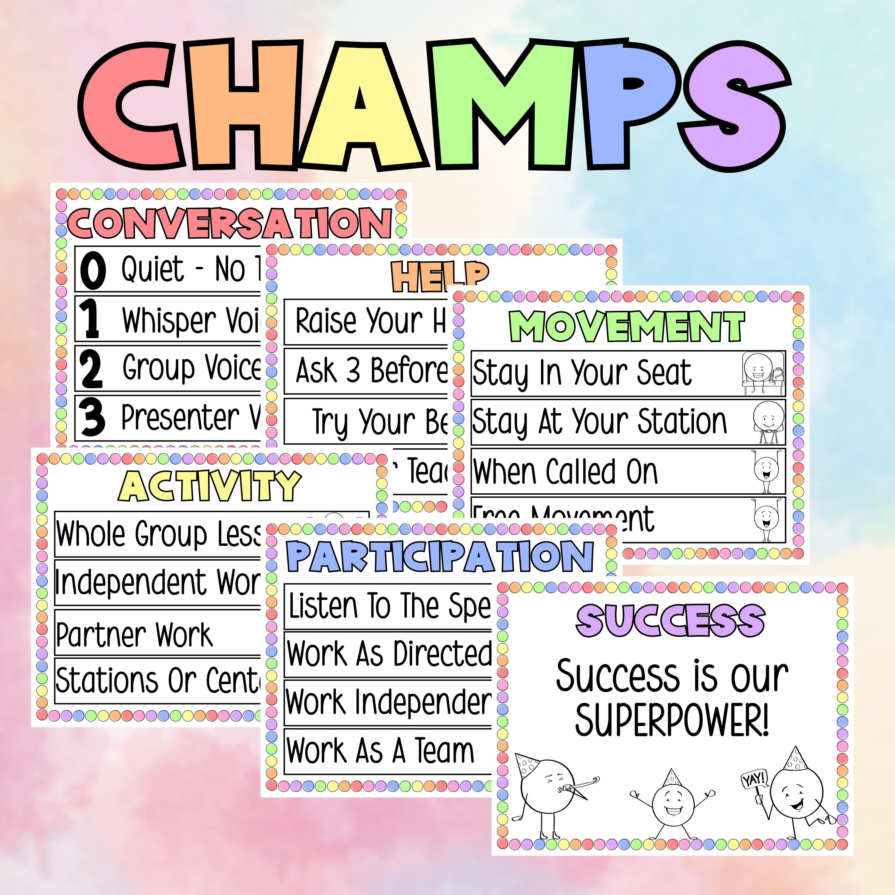 CHAMPS Classroom Posters Pastel Decor for Teachers Behavior Management ...
