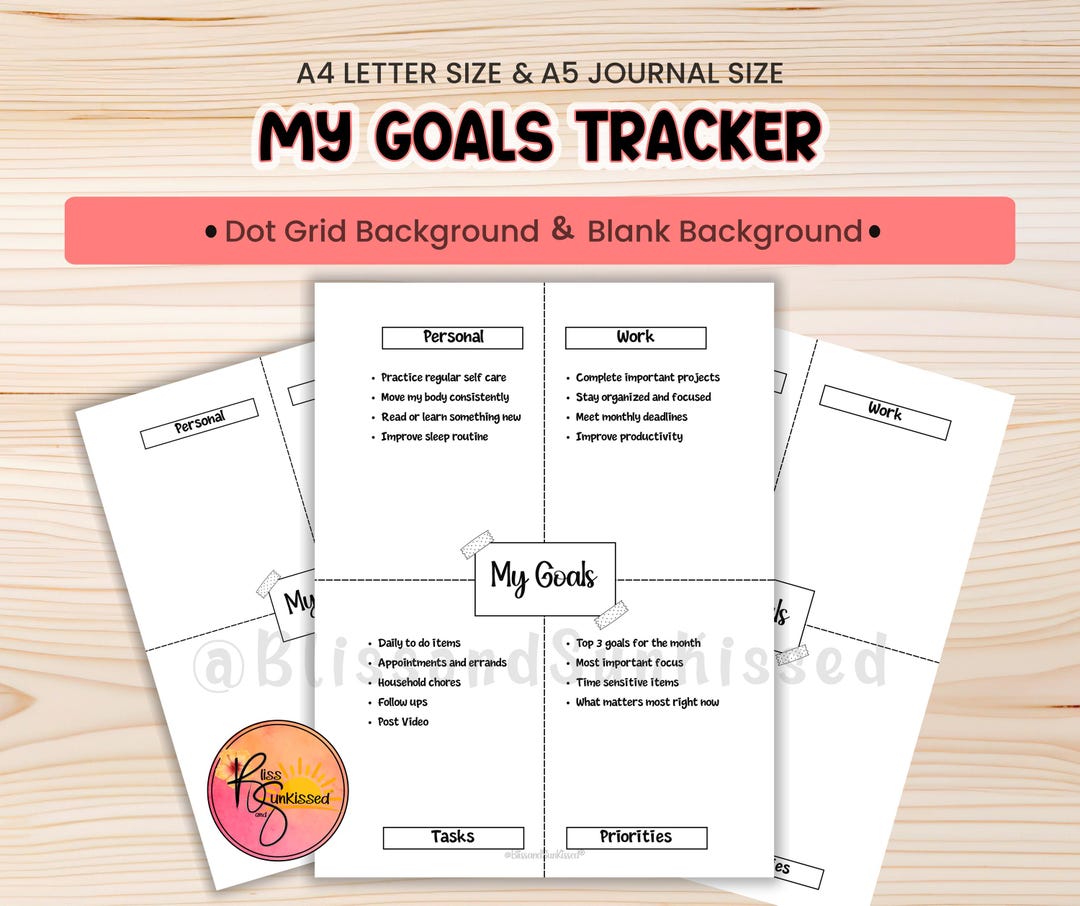 My Goals Printable Daily Goal Monthly Journal Page Goal Productivity ...