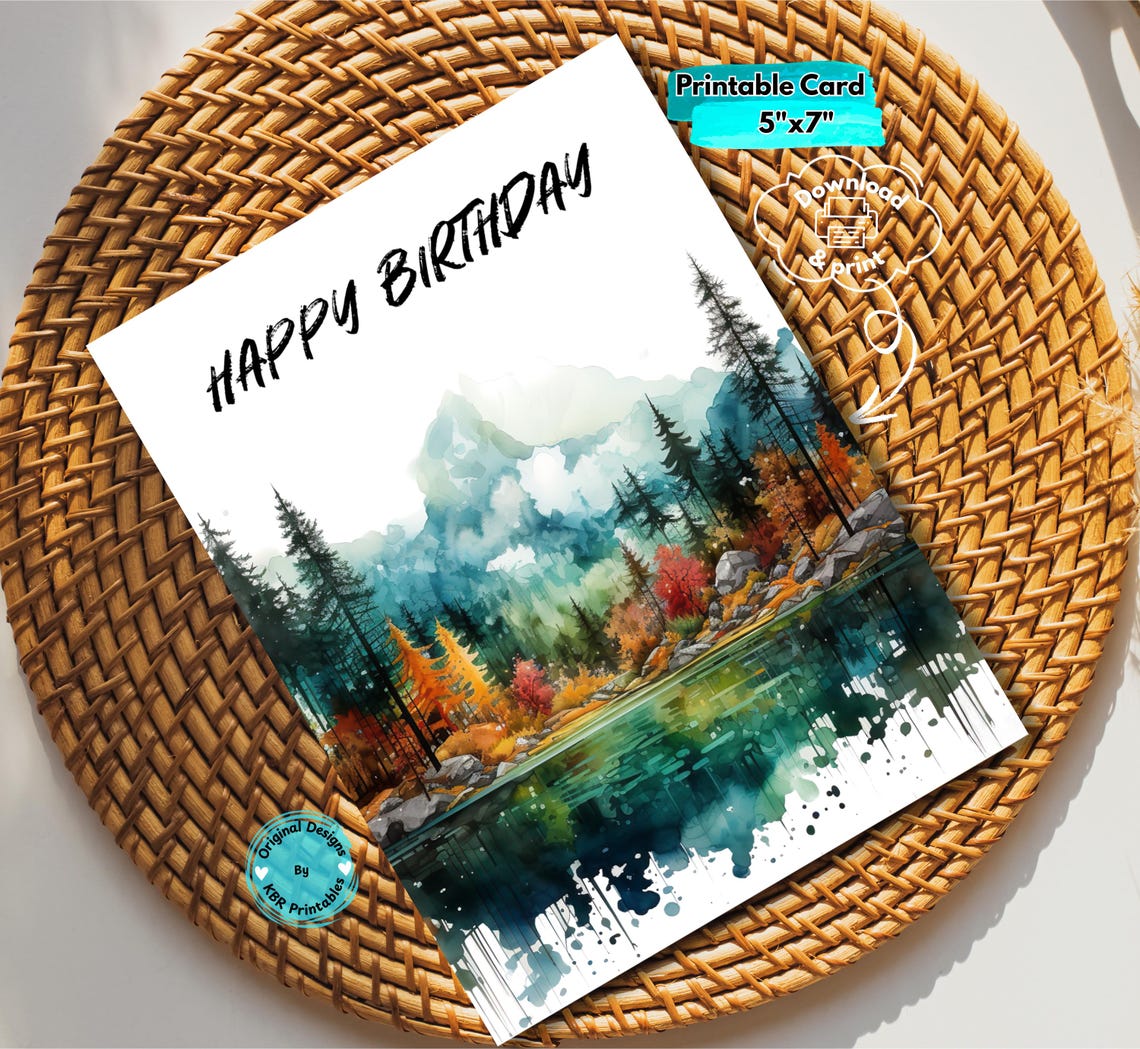 Printable Mountain Birthday Card Digital Download Nature-inspired ...
