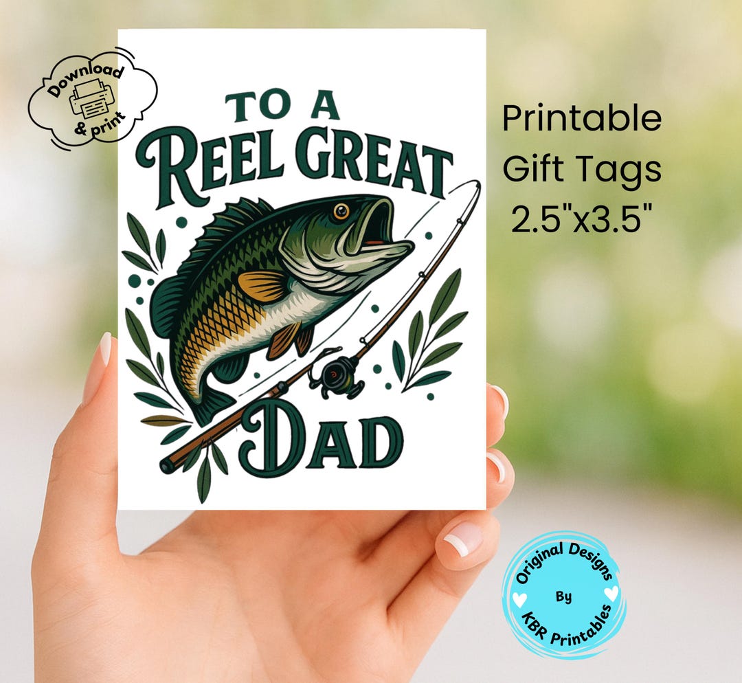 Reel Great Dad Fishing Card Printable Father’s Day Gift Tag Fish Themed ...