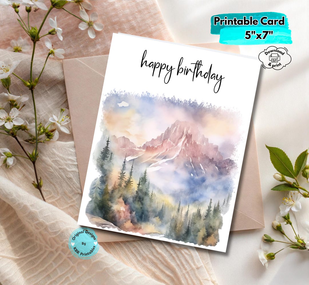 Printable Hiking Birthday Card Camping Adventure Mountain Card Digital ...